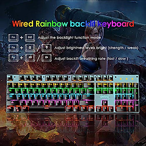 FELICON Gaming Keyboard, 104 Keys Ultra-Slim Rainbow Backlit Wired Keyboard with Blue Switches,Durable ABS Keycaps/Anti-Ghosting/Spill-Resistant Mechanical Keyboard for PC Mac Xbox Gamer