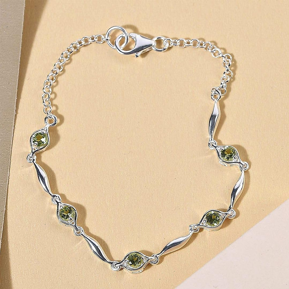 Shop LC Peridot Link Bracelet for Women 925 Sterling Silver Infinity Birthstone Jewelry Gifts for Women 7.25" Cttw 0.8 Birthday Gifts