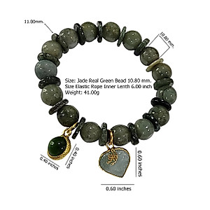 10.80 mm. Jade Bracelets for Women Genuine Green Colors Bangle Energy Gems Jadeite Charms with Pendant Naga Eye Green Crystal and Heart Bring Money Wealth