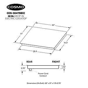 COSMO COS-304TBECC Electric Ceramic Glass Cooktop with 4 Burners, Dual Zone Element, Hot Surface Indicator Light, 30 inch Touch Controls, Black