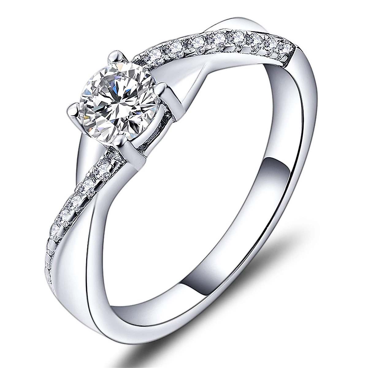 YL 925 Sterling Silver Engagement Ring 5MM 3A Cubic Zirconia Infinity Ring for Women-size7