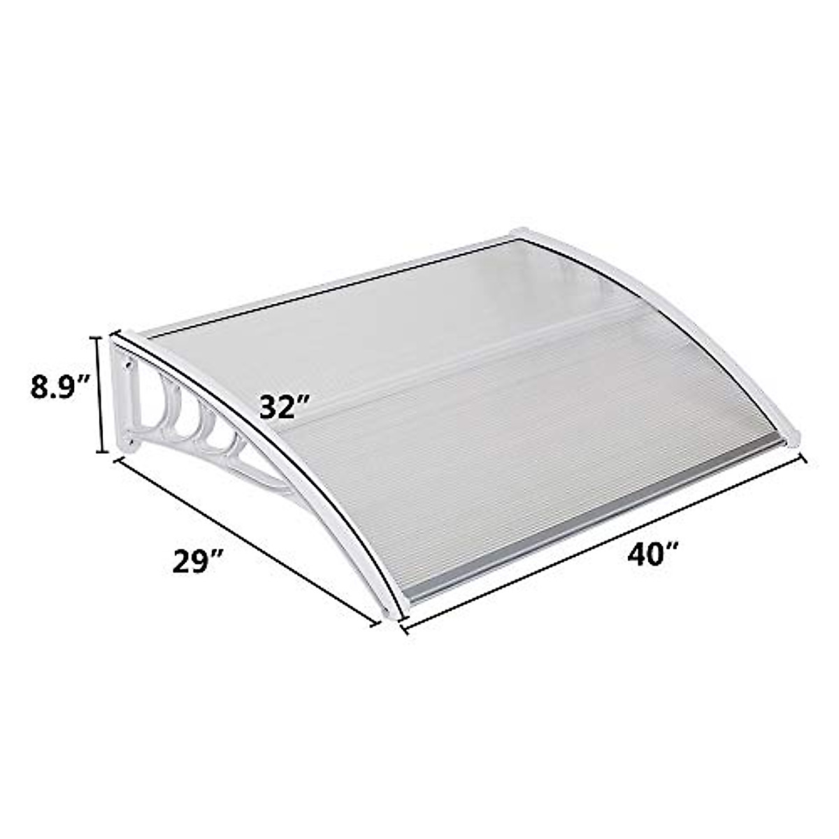 Window Awning 30" x 40", Polycarbonate Cover Front Door Outdoor Patio Awning Canopy UV Rain Snow Protection Hollow Sheet - Transparent Board & White Holder