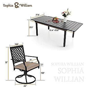 Sophia & William Patio Dining Set 7 Pieces Outdoor Metal Furniture Set, 6 x Patio Dining Swivel Chairs with 1 Expandable 6-8 Person Table for Lawn Garden