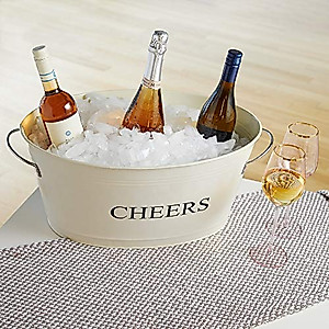 Twine Rustic Farmhouse Decor Ice Bucket & Galvanized Cheers Beverage Tub for Parties, 6.3 Gallons, Cream