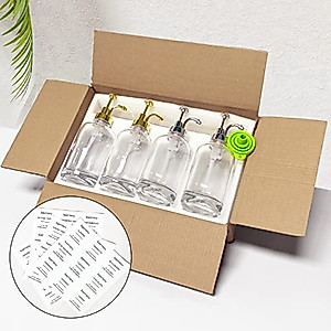 GiftsFU Coffee Syrup Dispenser for Coffee Bar, 4 Pack Coffee Pump Dispenser, Transparent Glass Syrup Dispenser with Pumps and Labels, 16.9 oz 500ml Coffee Syrup Bottles, Gold and Silver