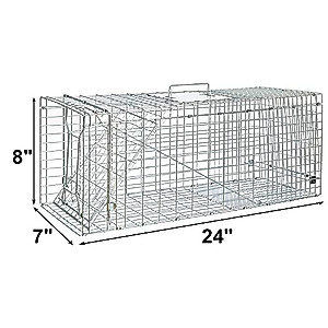 Live Animal Trap Cage Humane Cat Trap Rabbit Trap Humane Mouse Trap Live Traps for Raccoons Small Animal Trap Squirrel Traps Outdoor Groundhog Trap, 24'' Steel Humane Release Rodent Cage
