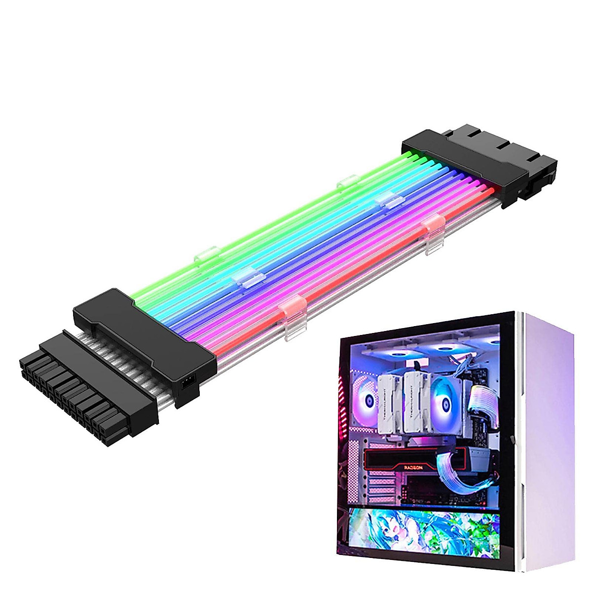 RIPTEADRY Addressable RGB Extension Cable, 24 Pin/2x8Pin/3x8Pin ATX RGB Cable, ATX RGB Extension Cable, PC Internal Components for Motherboard Connector
