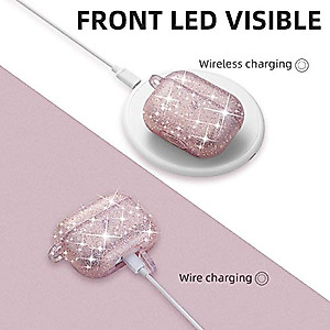 Airpods Pro Case, DMMG Airpods Pro Case Cover Silicone Skin for Girls Women,AirPods Protective Cute Bling Glitter Case with Fluff Ball Keychain,Scratch Proof for Apple Airpod Pro,Pink