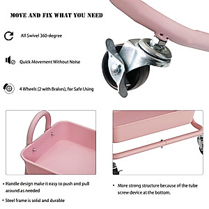 MIOCASA 3-Tier Metal Utility Rolling Cart, Heavy Duty Multifunction Cart with Lockable Casters, Easy to Assemble, Suitable for Office, Bathroom, Kitchen, Garden (Pink) (Metal&Plastic&Pink)