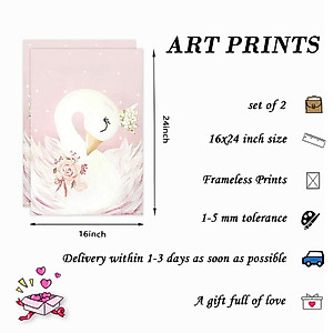 Bfgsrtcbox White Swan Decor Art Gold Crown Wall Art Pink Swan Princess Posters Canvas Painting Baby Girls Room Wall Prints