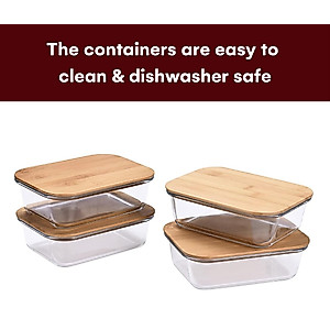 Vdomus Glass Food Storage Containers with Bamboo Lids (Pack of 4) - Stackable Meal Prep Container - Airtight Glass Food Containers - Microwave, Dishwasher Safe - Reusable Glass Lunchbox Pack - 36 Oz