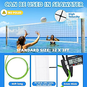 Professional Volleyball Net,Pool Volleyball Net with Aircraft Wire Rope, 32 FT x 3 FT, for Indoor and Outdoor (No Poles)