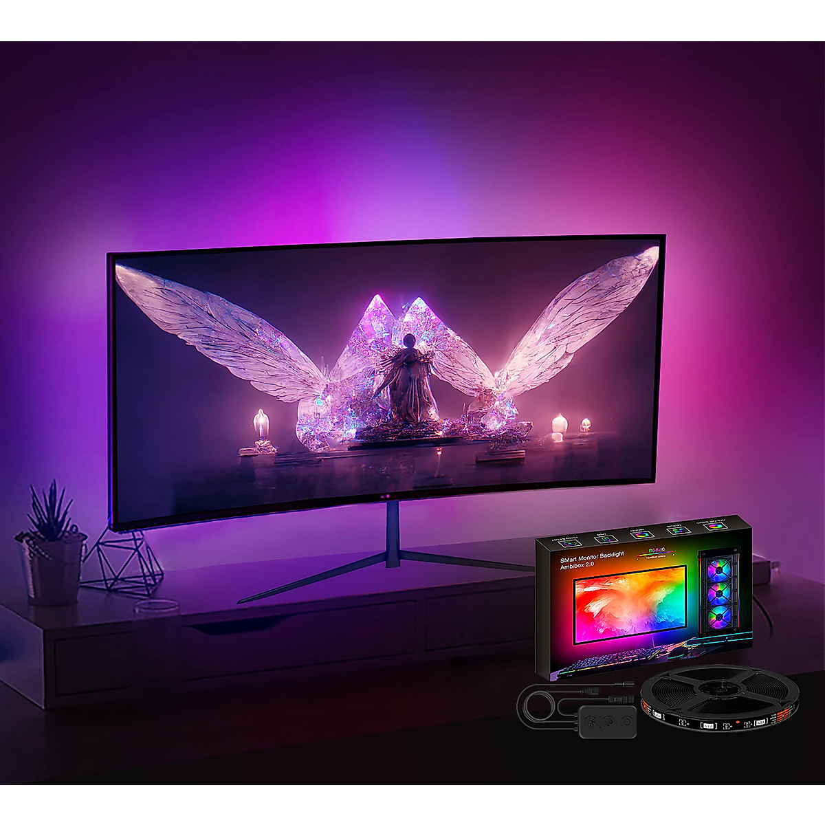 Immersion Monitor Backlight, Color Synchronized with The Screen, Ambient Lighting for Bedroom and Gaming Room, Gaming Lights fits 17-20 inch Monitors