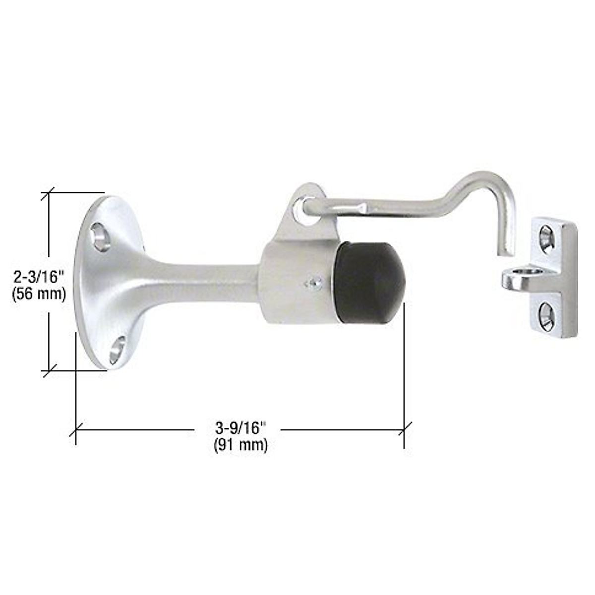 CRL Satin Chrome Finish Wall Mounted Heavy Duty Door Stop with Hook and Holder