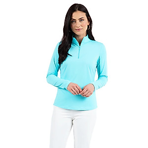 IBKUL Athleisure Wear Sun Protective UPF 50+ Icefil Cooling Tech Long Sleeve Mock Neck Top with Under Arm Mesh 80000 Seafoam Solid S