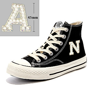 Sparkly Rhinestones and Elegant Pearls Iron On Patches for Clothing, A-Z Sew On Decorative Letter Patch Glitter Alphabet Applique Rhinestone Pearl English Letter for DIY Craft Supplies (C)