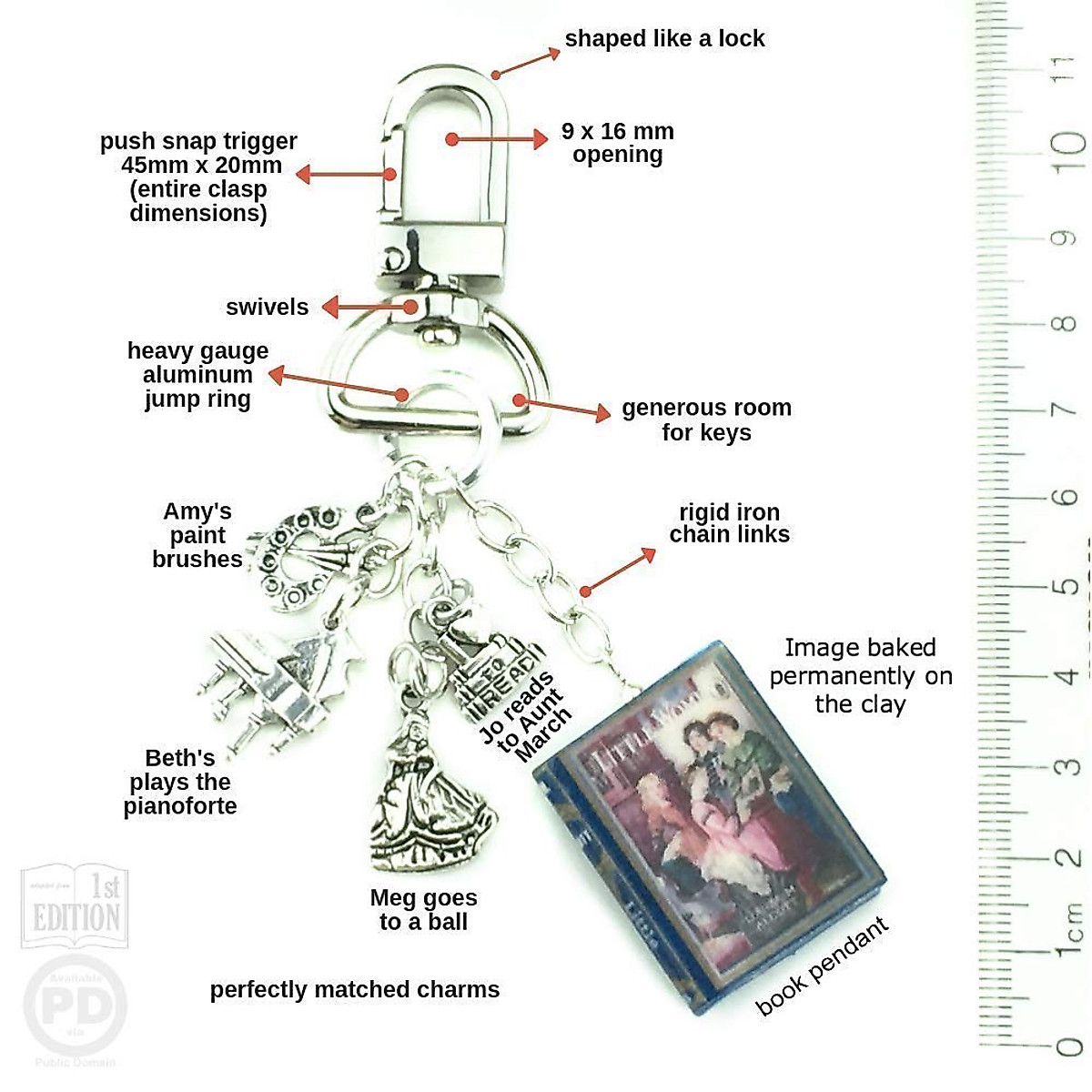 Little Women Louisa May Alcott First Edition Clay Mini Book Key Chain Bag Purse Backpack Clip Clasp