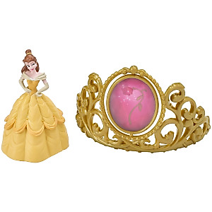 DecoSet® Disney Princess Belle Beautiful As A Rose Cake Topper, 2-Piece Decorations Set with Belle Figurine and Golden Tiara with Spinning Jewel, Beauty and the Beast Cake Decoration