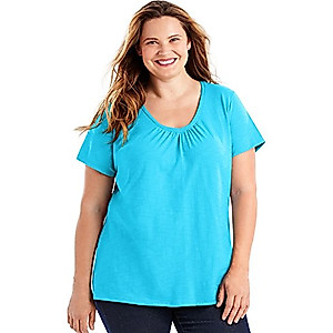 JUST MY SIZE womens Slub Jersey Short Sleeve Shirred V-neck T-shirt fashion t shirts, Process Blue, 2X US