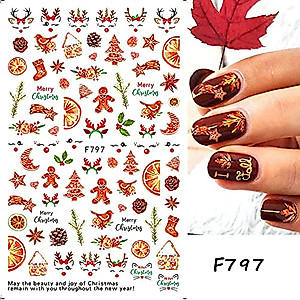 10 Sheets Christmas Nail Art Stickers Decals Self-Adhesive Pegatinas Uñas Navidad Snowflake Santa Claus Reindeer Snowman Nail Supplies Holiday Nail Art Design Decoration Accessories