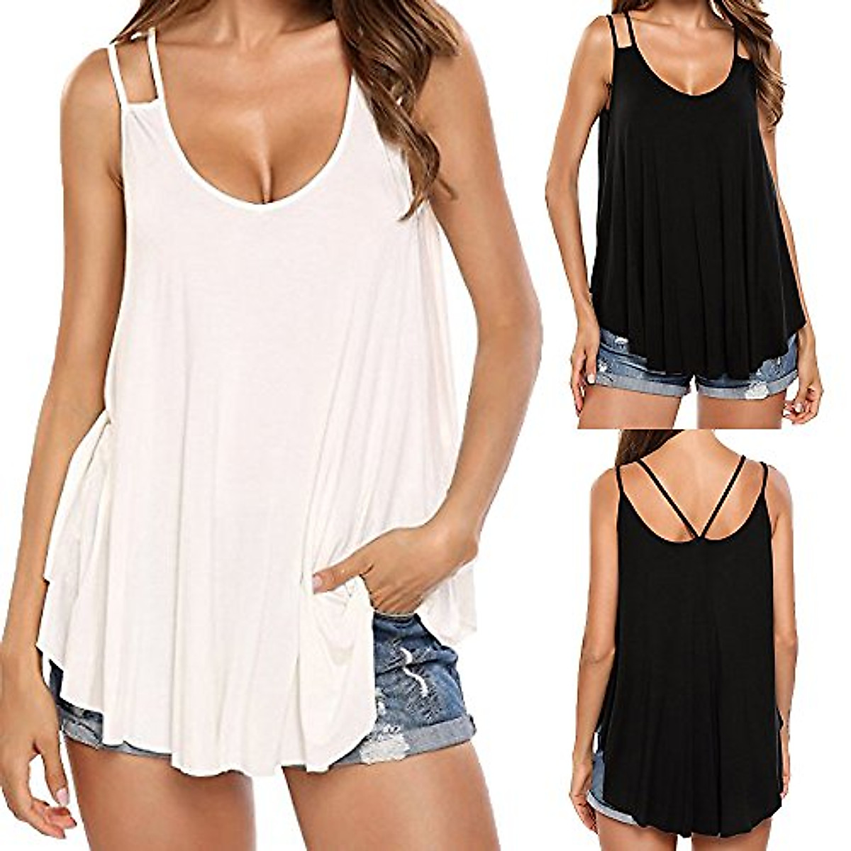 Cegduyi Women Solid Loose Tank Casual Sexy Plus Size O-Neck top t-Shirt Tops Vest Blouse