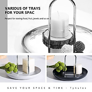 Tynulox Plastic Serving Tray with Stainless U-Handle, Grey Rectangle Portable Tray Modern Decorative Tray for Storing Food, Coffee, Cosmetics in Bedroom, Kitchen, Living Room, 1 Pcs.