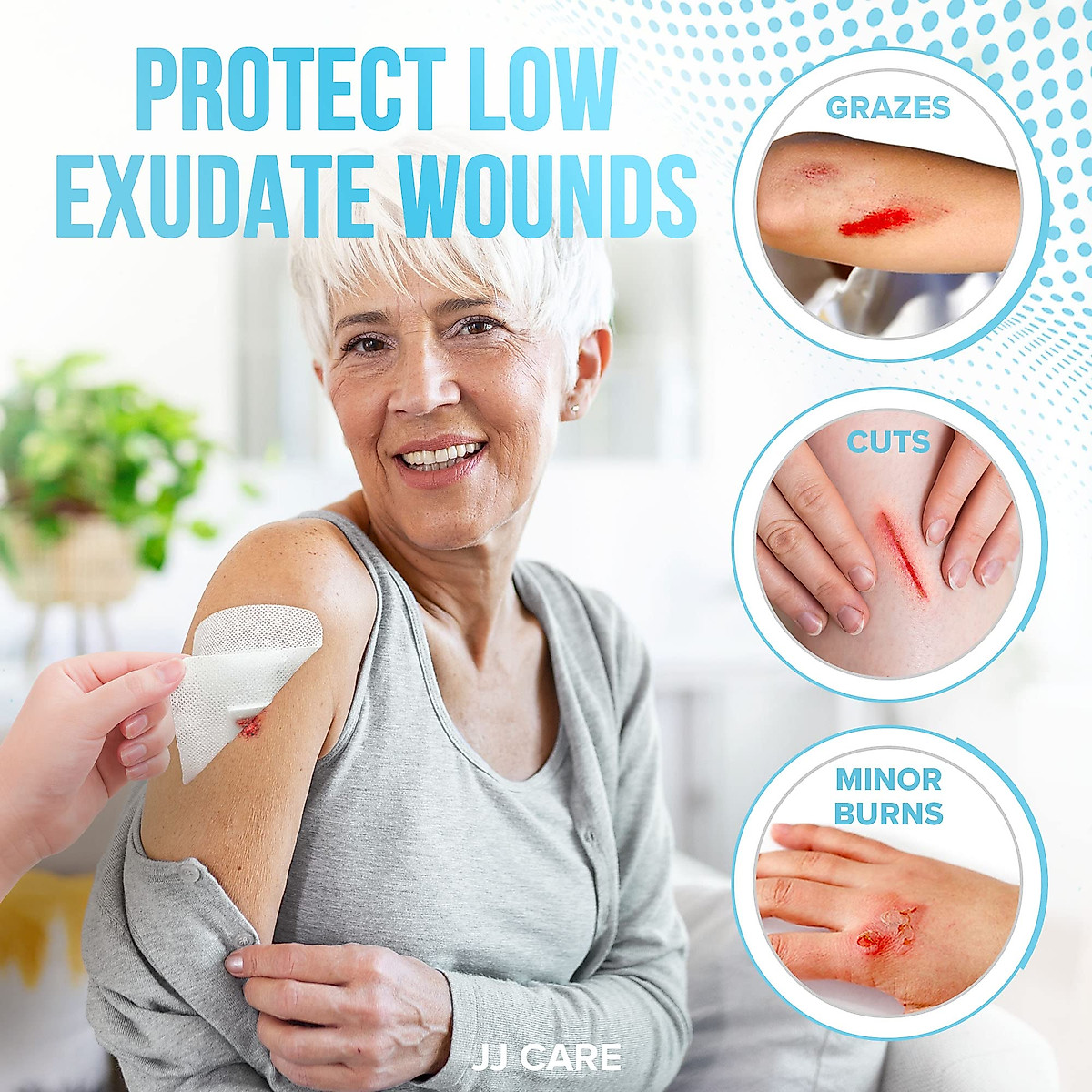 JJ CARE Adhesive Island Dressing [Pack of 50], 4x4 Sterile Bordered Gauze Dressing, Breathable, Individually Wrapped Island Wound Bandages with Highly Absorbent Non-Stick Center Pad