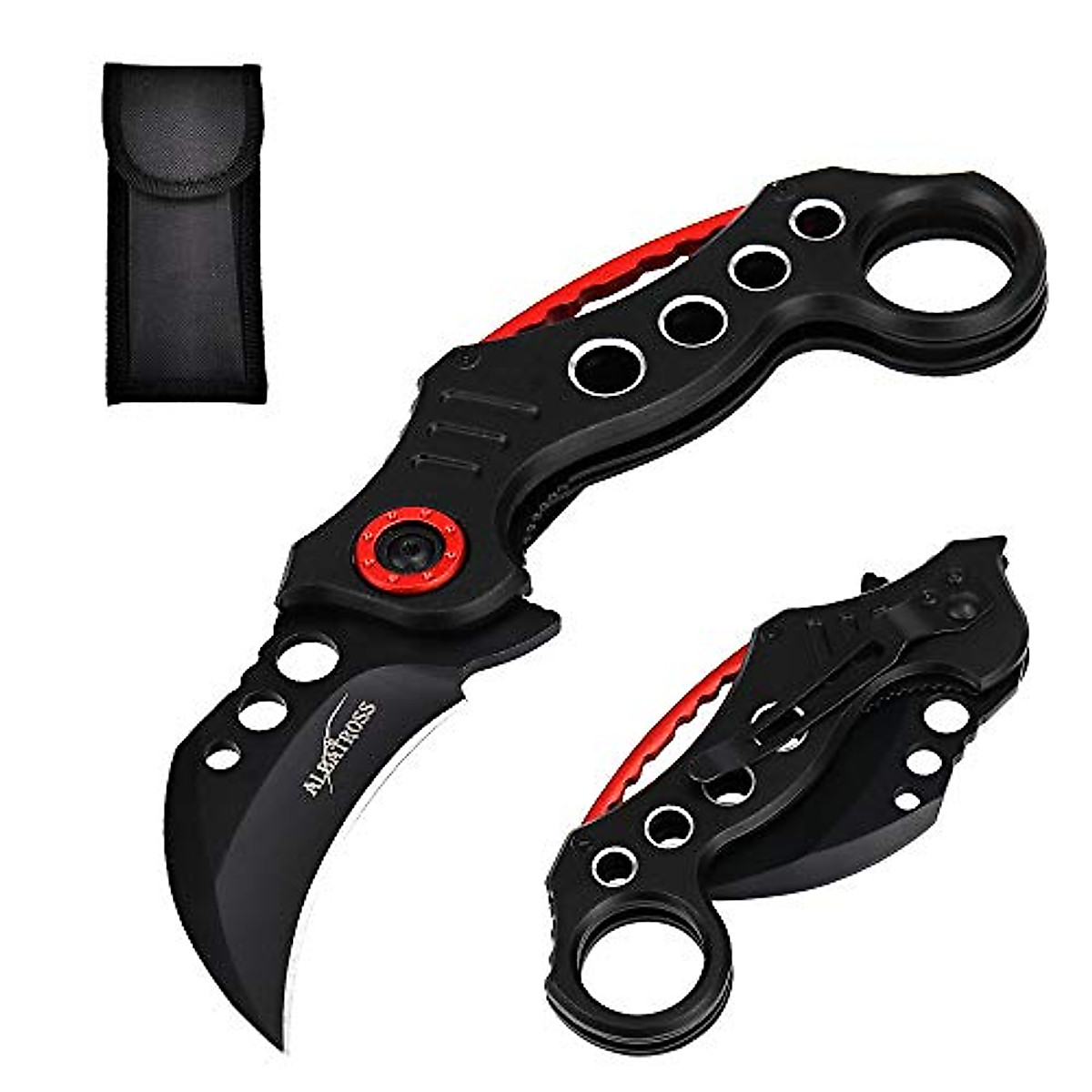 ALBATROSS FK002-H Classic Spring Assisted Opening Folding Pocket Knife Tactical Camping Hunting Sharp Raptor Claw Knife with 8 round holes