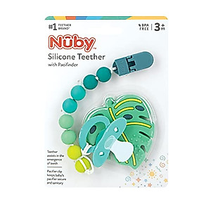 Nuby All Silicone Teether with Bonus Silicone Pacifinder with Clip - 3+ Months, 1pk, Assorted Neutral Designs