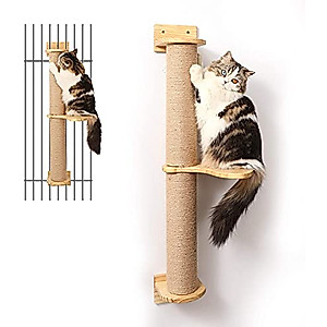 FUKUMARU Cat Activity Tree with Scratching Posts, Wall Mounted Jute Scratcher Pine Hammock (Cat Activity Tree-Updated)