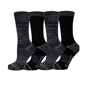 Columbia Women's 4 Pack Moisture Control Crew Socks, Black, Shoe Size 4-10