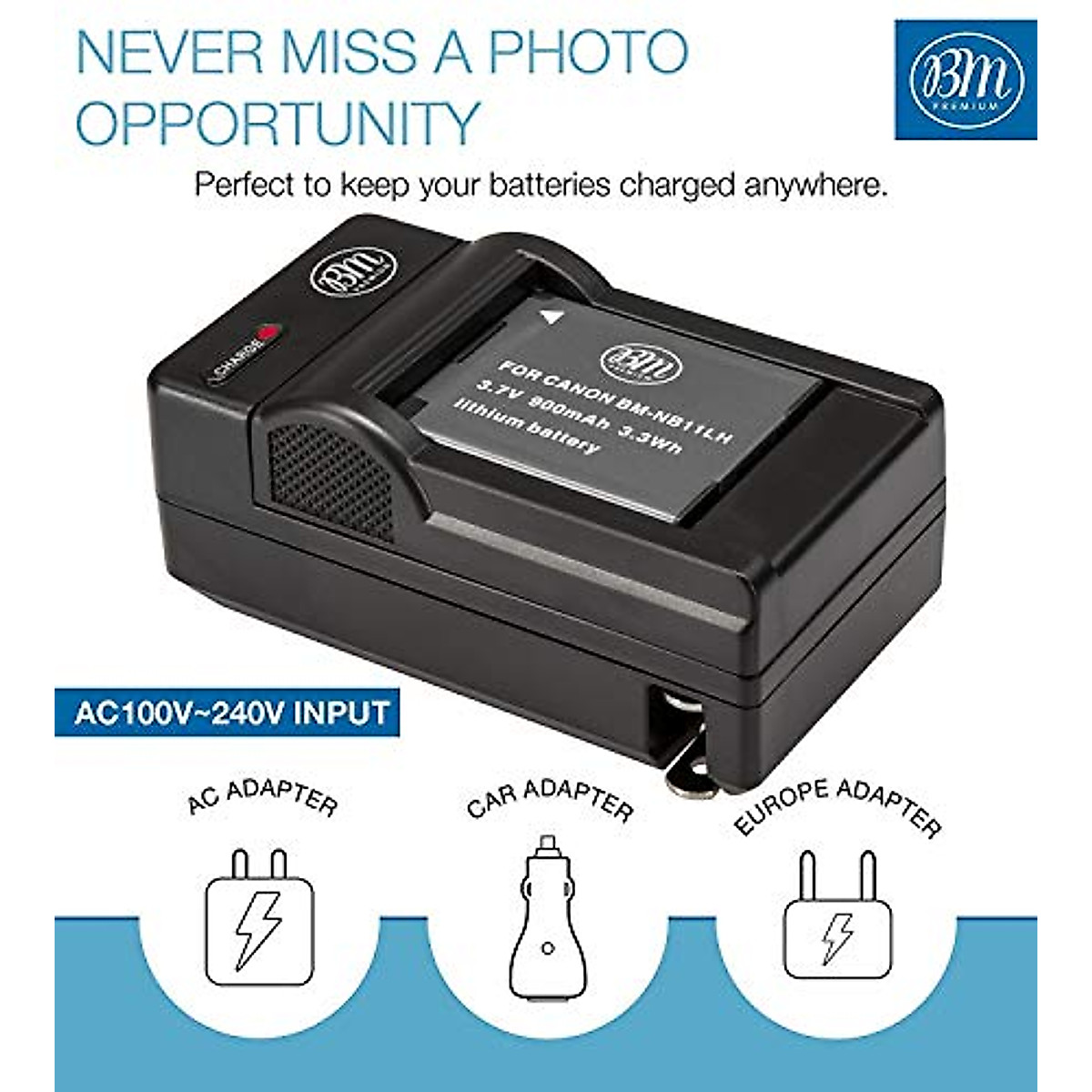 BM NB-11LH Battery and Charger for Canon Elph 110 Elph 130 Elph 140 Elph 150 Elph 160 Elph 170 Elph 180 Elph 190 Elph 320 Elph 340 Elph 350 Elph 360 A2300 A2400 A2600 A3400 A4000 SX400 SX410 SX420