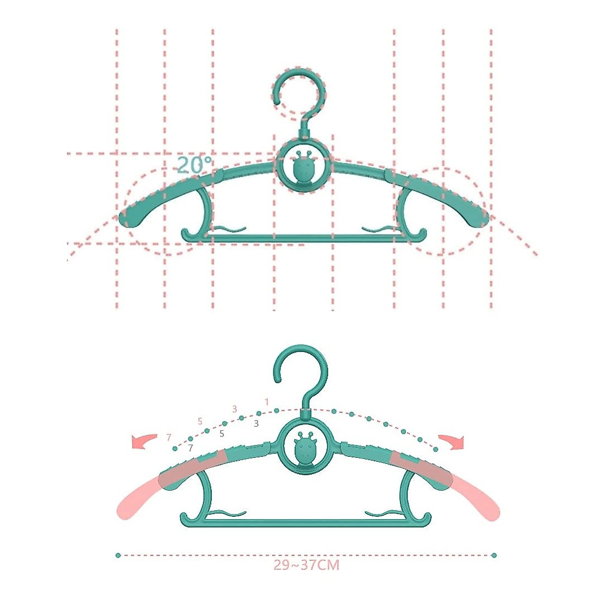 Adjustable Baby Hangers, Plastic Non-Slip Stackable Baby Hanger, Durable & Great as Newborn Kid Child Children Toddler or Infant Clothes Racks for Nursery Closet Wardrobe Pack of 20 (Mint Blue)