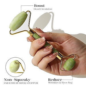 BAIMEI Jade Roller & Gua Sha, Face Roller, Facial Beauty Roller Skin Care Tools, Self Care Gift for Men Women, Massager for Face, Eyes, Neck, Relieve Fine Lines and Wrinkles - Green