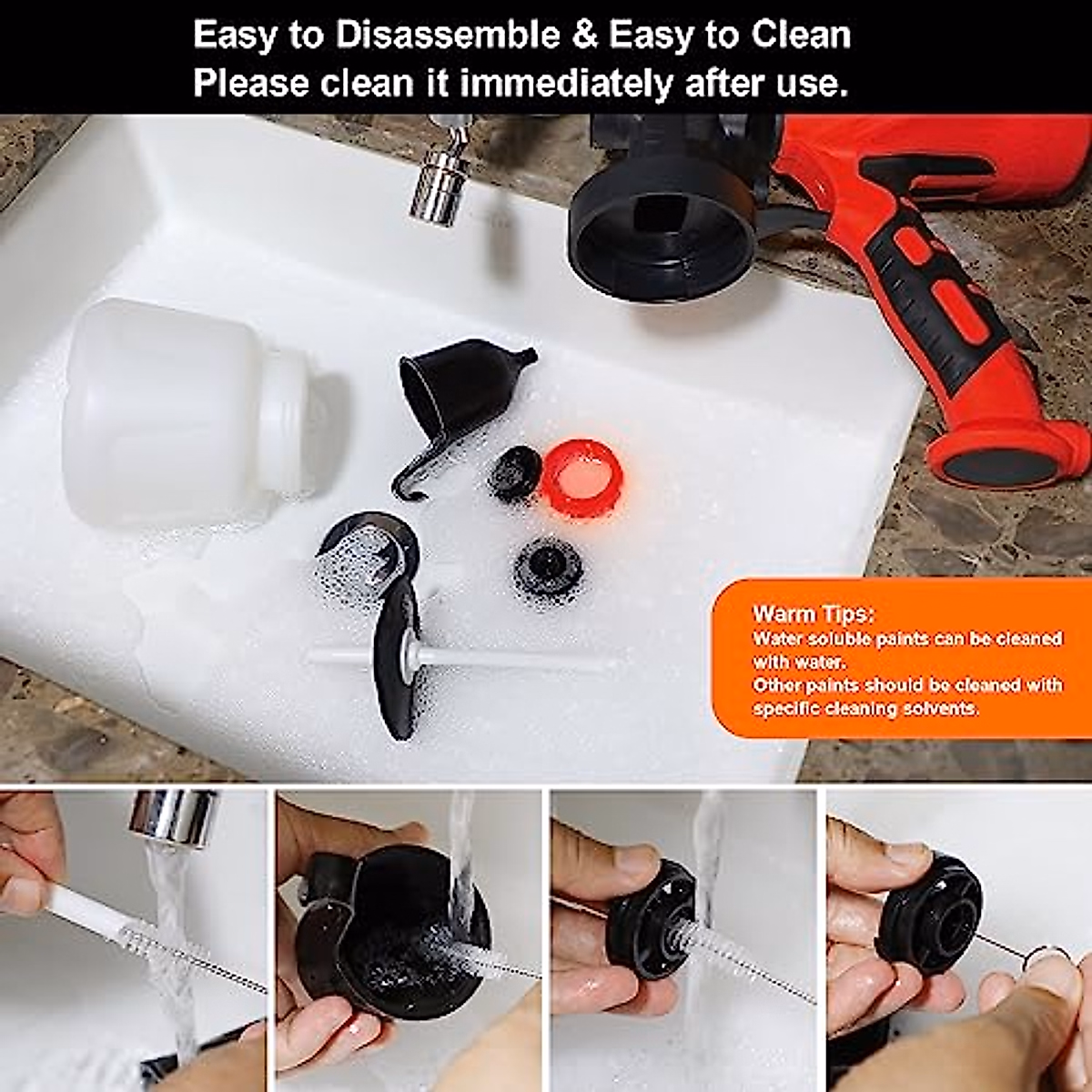 Nlapldy Paint Sprayer, HVLP Electric Spray Gun (900ML Container/3 Nozzles/3 Patterns), Easy to Clean, for Furniture, Cabinets, Fence, Walls, Door, Garden Chairs (Red)