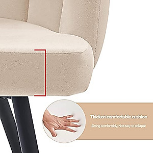 CLIPOP Living Room Barrel Accent Chair, Modern Velvet Kitchen Dining Chair, Vanity Chair with Metal Leg, Scalloped Silhouette, Cozy and Soft Padded, Armless Leisure Makeup Chair for Bedroom, Cream