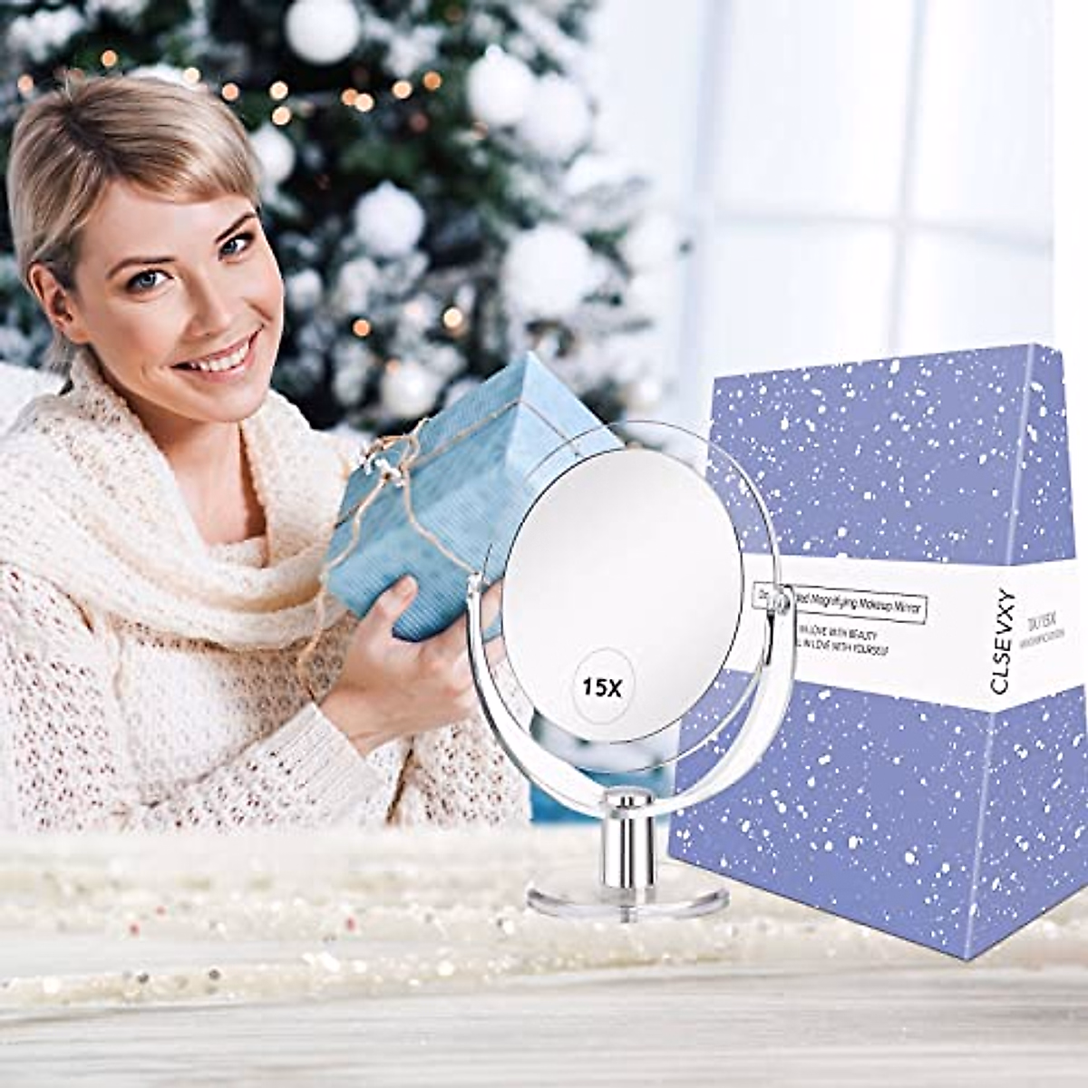 CLSEVXY Vanity Mirror Makeup Mirror with Stand, 1X/15X Magnification Double Sided 360 Degree Swivel Magnifying Mirror, 6.25 Inch Portable Table Desk Counter top Mirror Bathroom Shaving Mirror