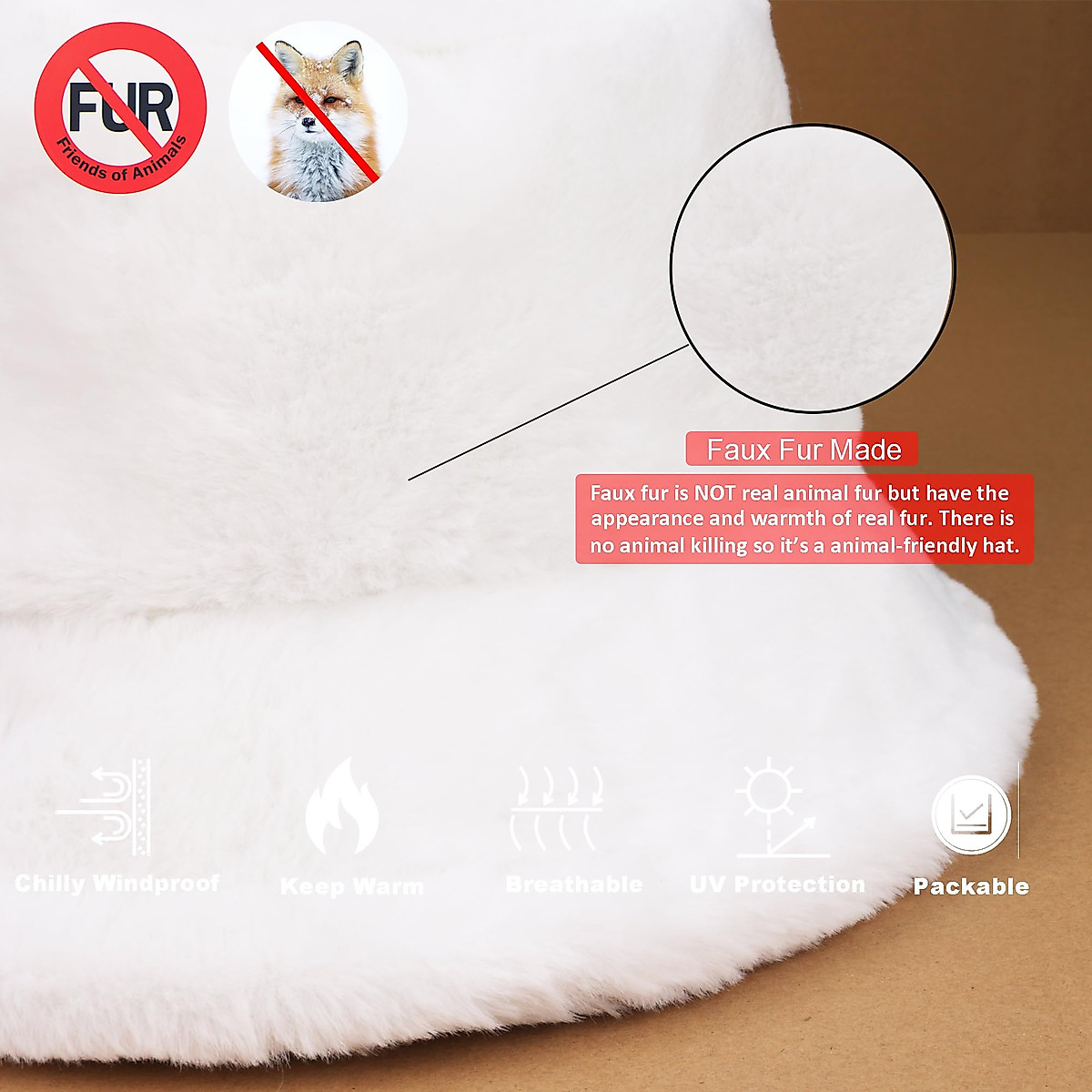 Sydbecs Winter Bucket Hat Fluffy Faux Fur Fisherman Cap for Women Men Solid Color Style(White)