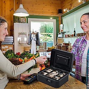 KYODOLED Medium Cash Box with Combination Lock Safe Metal Money Box with Money Tray for Security Lock Box 7.87"x 6.30"x 3.54" Black Medium