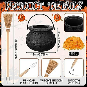 Libima Halloween Witch Theme Party Supplies Set Include Black Cauldron Kettle Witch Broom Pencils for Halloween with Small Packet Orange Tissue Confetti for Trick or Treat Party Favor (25)