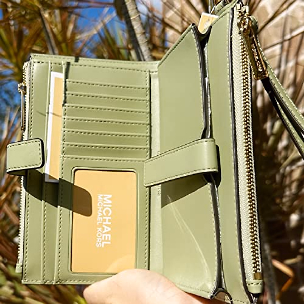 Michael Kors Jet Set Travel Double Zip Phone Wristlet Wallet Light Sage Green