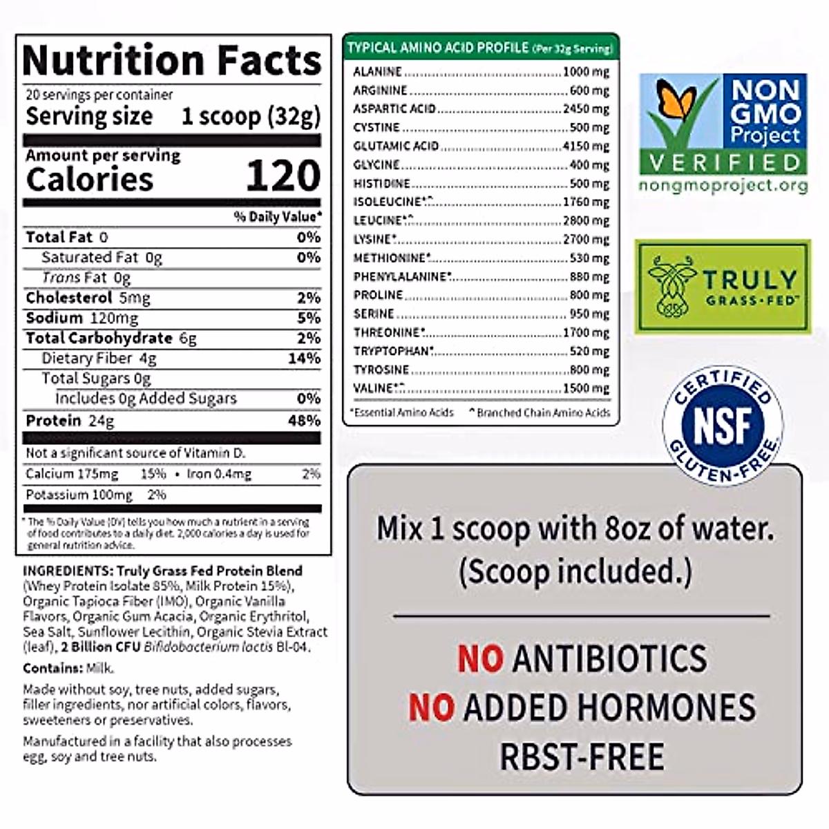 Garden of Life Sport Whey Protein Powder Vanilla, Premium Grass Fed Whey Protein Isolate Plus Probiotics for Immune System Health, 24g Protein, Non GMO, Gluten Free, Cold Processed - 20 Servings