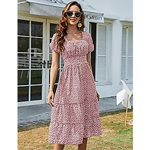 Light Pink Dress for Women Casual Floral Summer Dresses 2023 Boho Sundresses Cute Resort Wear Flowy A-Line Modest Elegant Evening Outfits (Large)