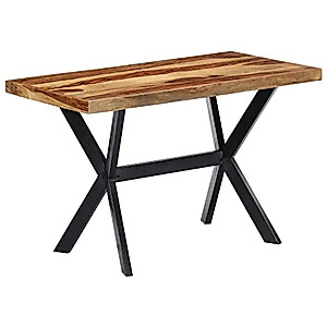 YUHI-HQYD Dining Table,Retro Coffe Table,Conference Table,Industry Offic Table,Easy to Assemble,with a Steel Cross Frame,Fits Dinner Party, Study, Office Work, 47.2"x23.6"x29.5" Solid Sheesham Wood
