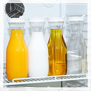 Gejoy 24 Pcs Plastic Carafe with Lids Plastic Juice Pitcher Carafes Clear Plastic Water Beverage Pitchers Smoothie Drink Containers for Bar Mimosa Milk Iced Tea Restaurants Schools Fridge Party, 32 oz