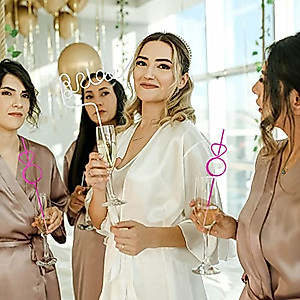 Fibye 12 Pcs Reusable Bachelorette Party Decorations Straws Set: 1 White Large Bride Straw & 11 Pink Diamond Ring Straws; Bridal Shower Engagement Wedding Party Supplies; Bride Gifts, 12.6''