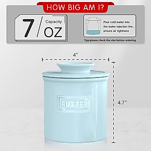 AVLA 2 Pack Ceramic Butter Crock, French Butter Dish with Water Line, Butter Keeper Butter Container for Countertop, Big Capacity, Aqua Blue
