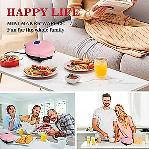 Mini Maker Waffle Maker 5“ Non-Stick Waffler Iron Stuffler Stuffed Wafflera Adjustable Browning Control, Heart, Pink