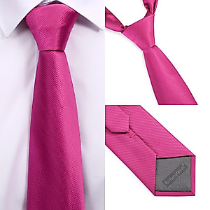 fortunatever Mens Solid Color Tie,Slim&Formal Necktie With Multiple Colors+Pocket Square(2.36''&3.35'') (Magenta Red, 2.36'' Width)