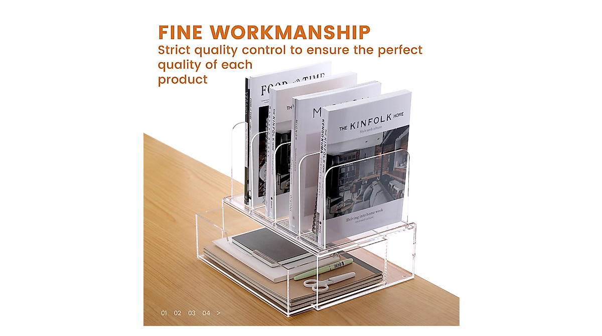 HeZone Acrylic Desk Organizer - Clear, Modern & Durable Office Storage